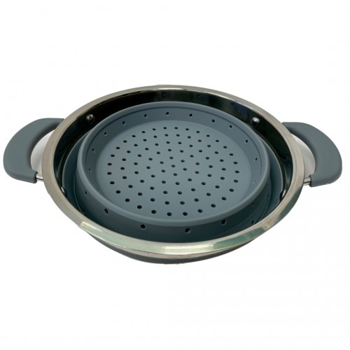 DOUBLE HANDLE COLLAPSIBLE COLANDER - GREY